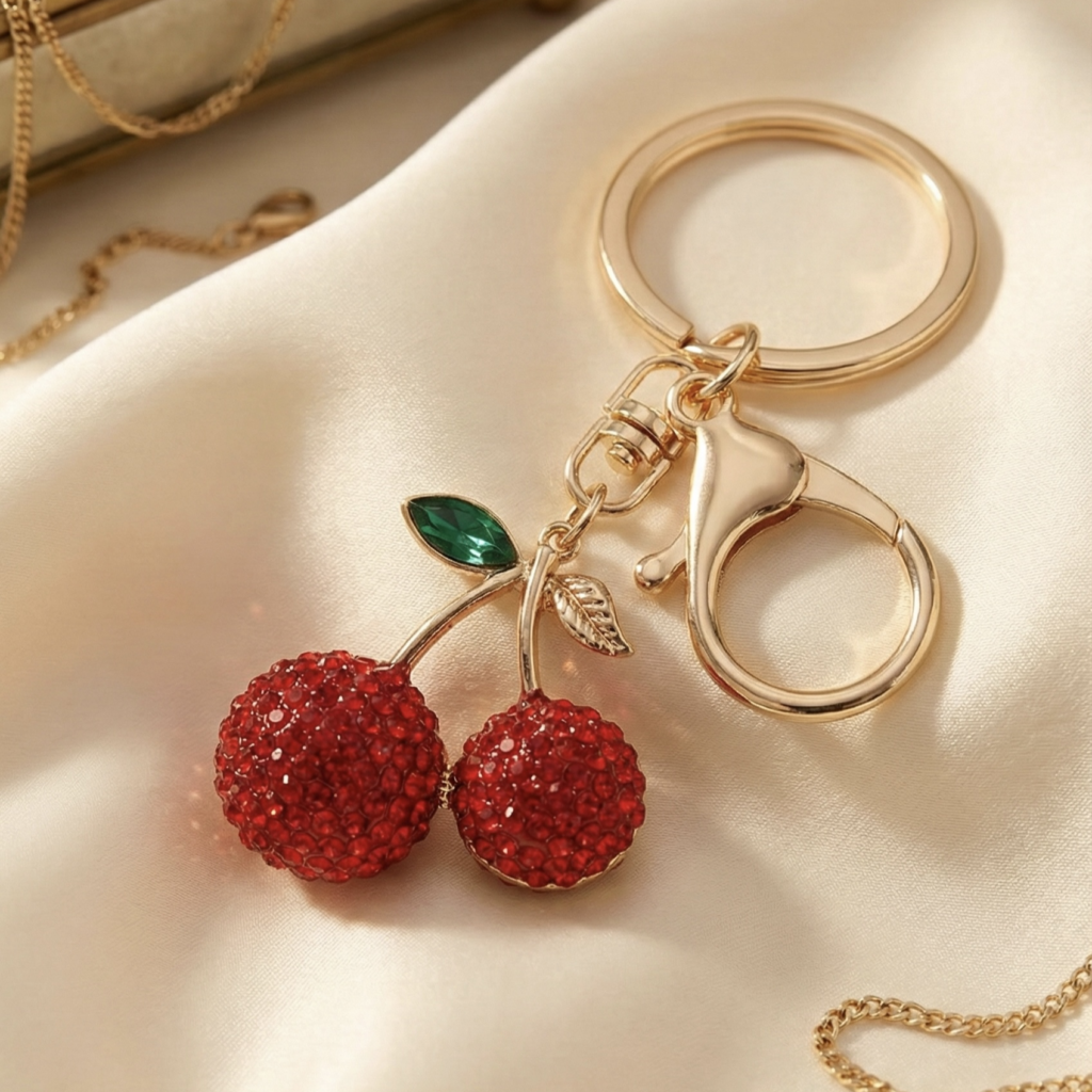 Crystal Red Cherry Charm Keyring – The Pastel Gem